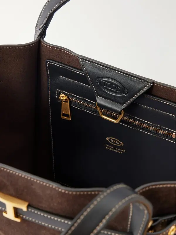 TOD'S Tim Small Leather-trimmed Suede Clutch