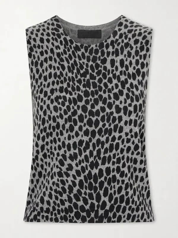 NILI LOTAN Nessa Leopard-jacquard Cashmere Tank - Gray
