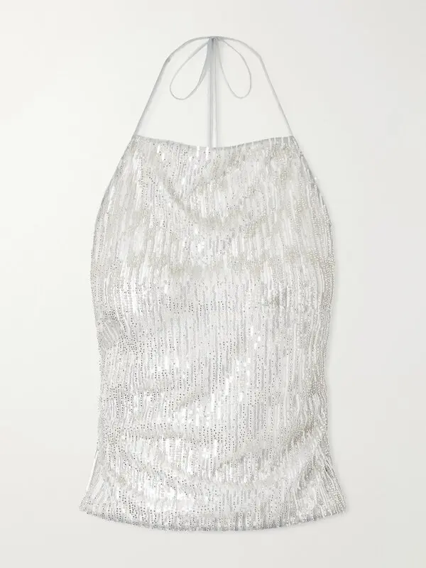 ILKYAZ OZEL Rayy Sequined Mesh Halter Top