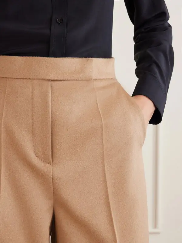 Max Mara Camel Wool High Rise Wide Leg Pants