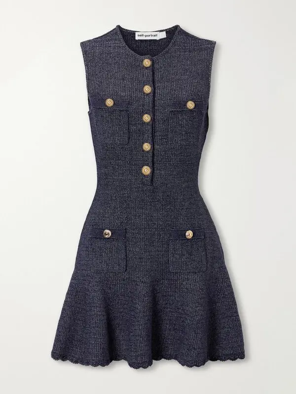 SELF-PORTRAIT Scalloped Knitted Cotton-blend Mini Dress