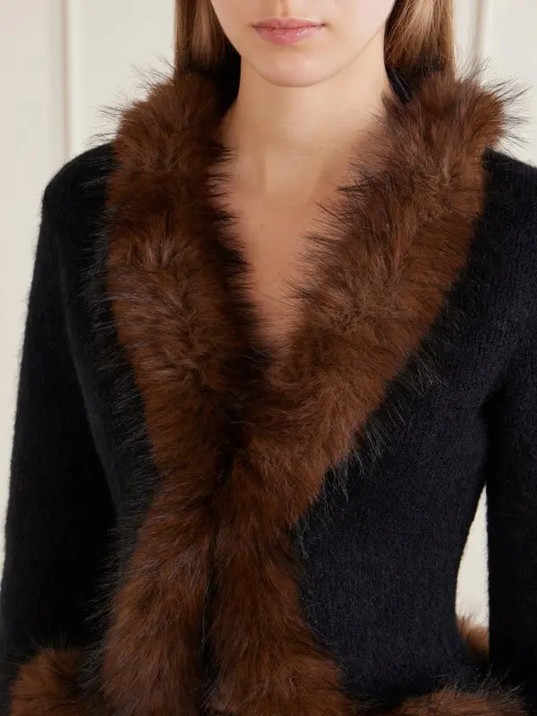 SELF-PORTRAIT Plush-trimmed Knitted Cardigan