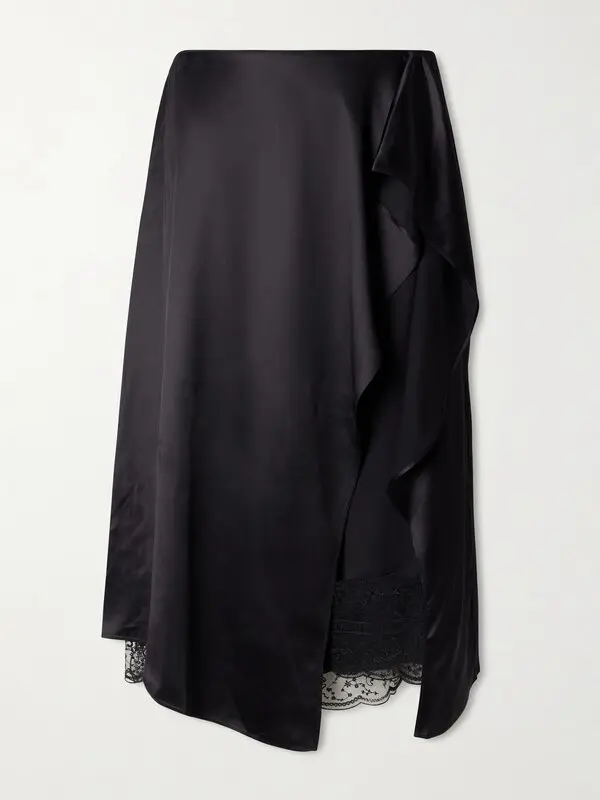 Acne Studios Ruffled Satin Midi Skirt With Lace Underlay