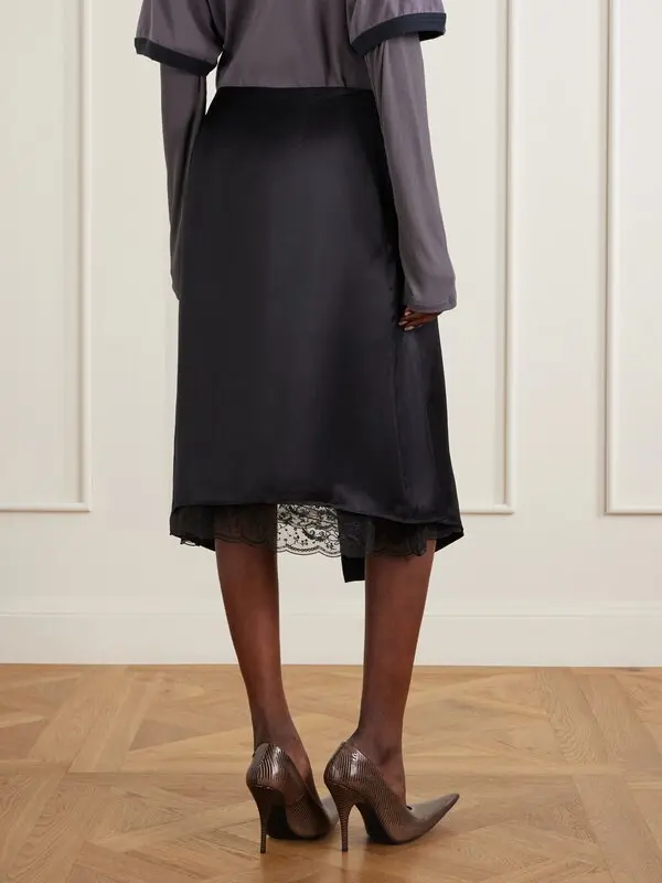 Acne Studios Ruffled Satin Midi Skirt With Lace Underlay