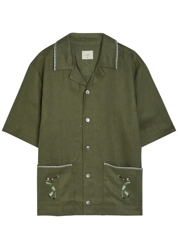 CHE Trompette Embroidered Linen Shirt - Olive