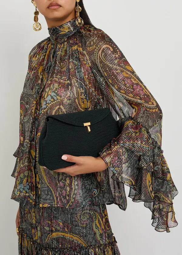 Etro Printed Metallic Silk Shirt With Ruffled Cuffs