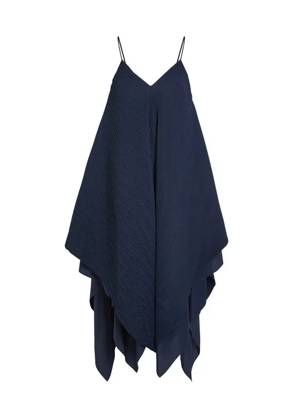JW Anderson Pleated Asymmetric Chiffon Midi Dress - Navy