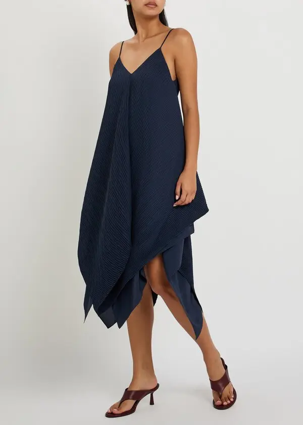 JW Anderson Pleated Asymmetric Chiffon Midi Dress