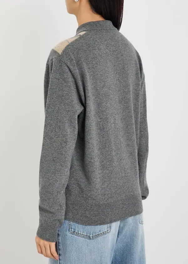 RÓHE Argyle Argyle Wool-blend Polo Jumper - Grey