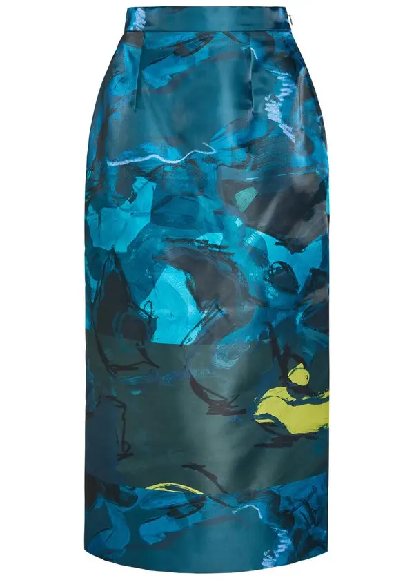 ROKSANDA Irma Printed Moiré Midi Skirt
