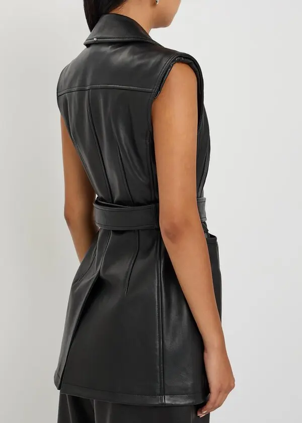 Sportmax Belted Leather Biker Vest Jacket