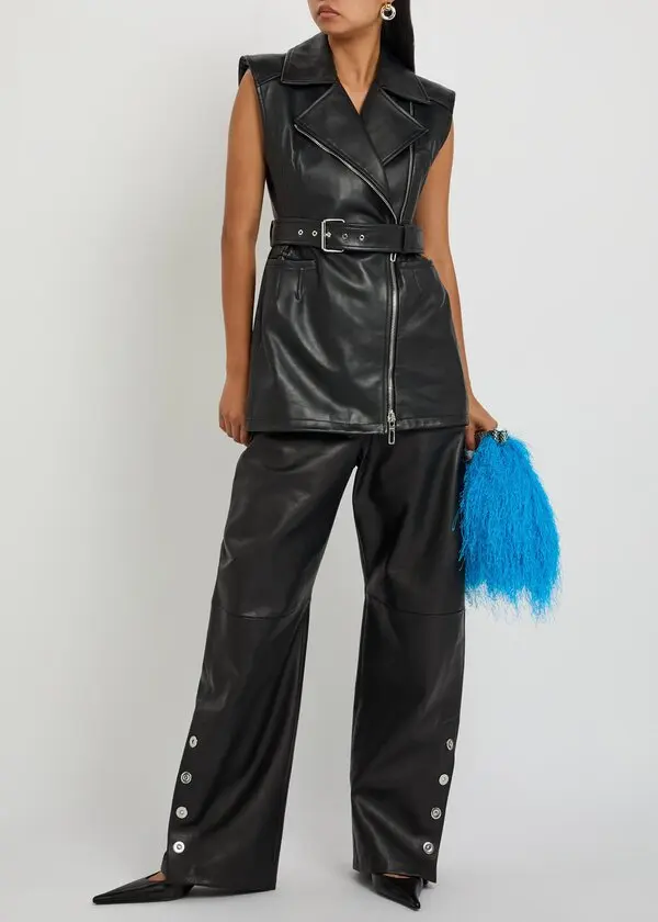 Sportmax Belted Leather Biker Vest Jacket