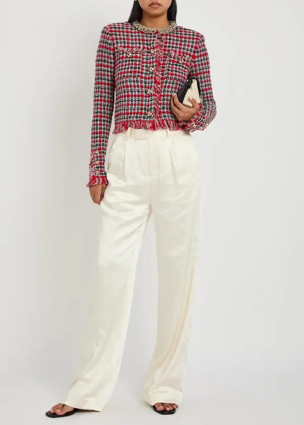 SELF-PORTRAIT Tailored Straight-leg Satin Trousers