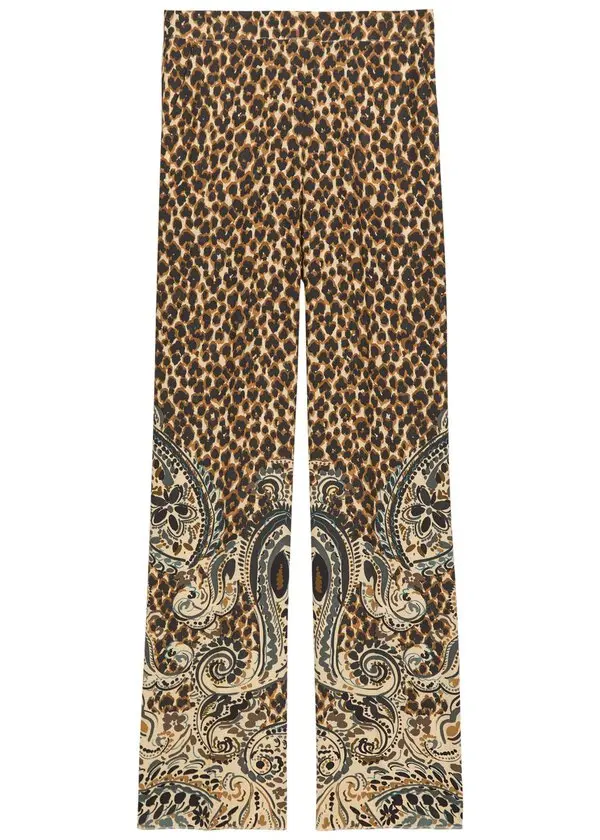 Etro Leopard-print Straight-leg Silk Trousers
