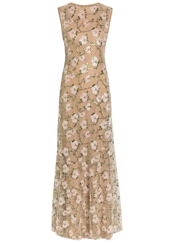 SELF-PORTRAIT Floral Crystal-embellished Tulle Maxi Dress