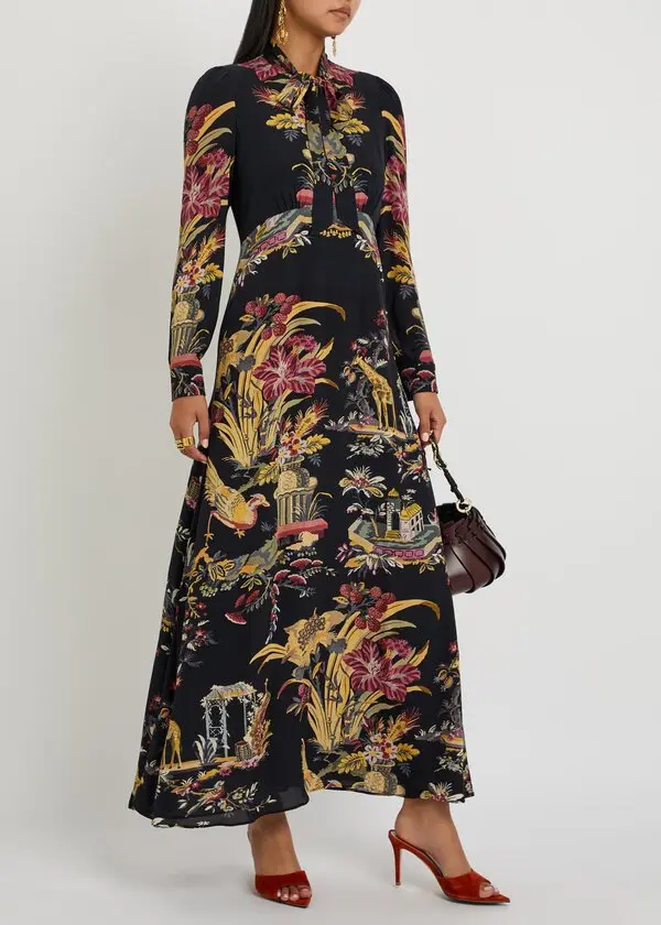 Etro Floral Print Chiffon Midi Dress