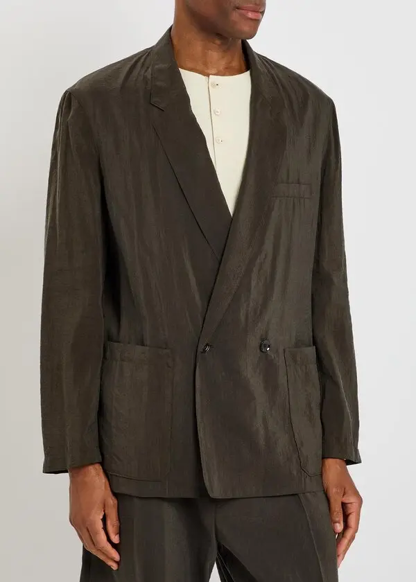 LEMAIRE Double-breasted Silk-blend Blazer - Brown Dark