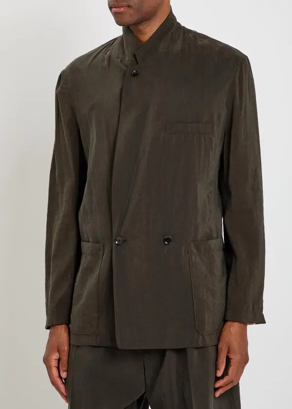 LEMAIRE Double-breasted Silk-blend Blazer - Brown Dark