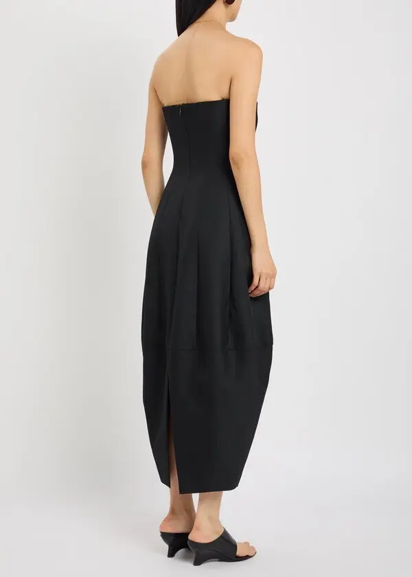 Khaite Stela Sculpted Strapless Wool-blend Midi Dress