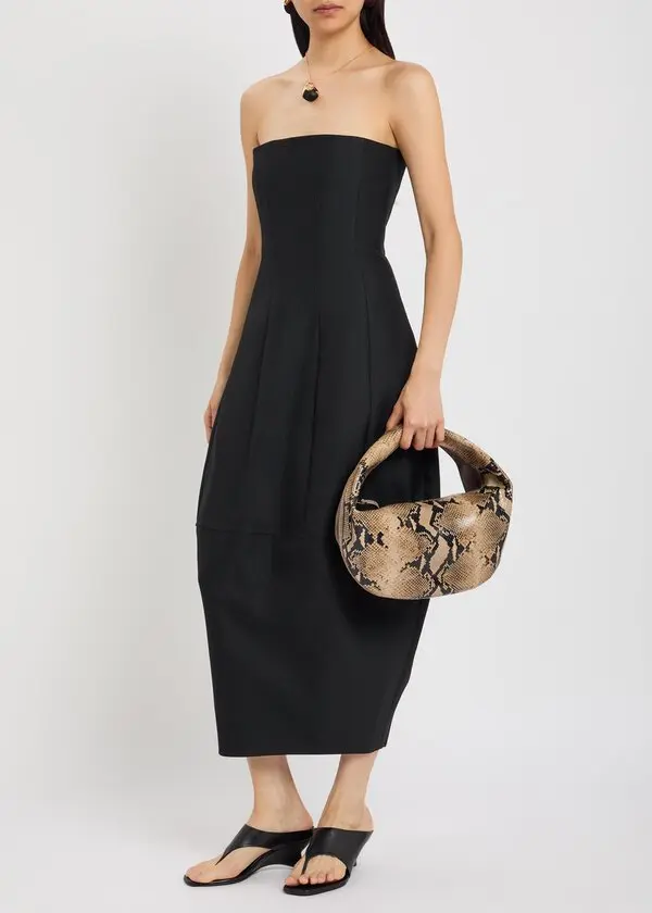 Khaite Stela Sculpted Strapless Wool-blend Midi Dress