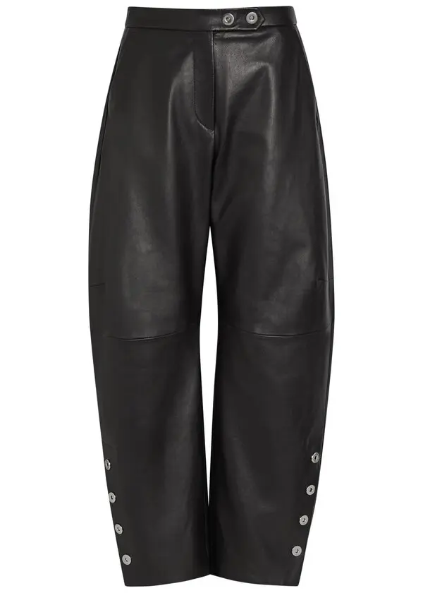 Sportmax Barrel-leg Leather Trousers With Crystal Embellishment