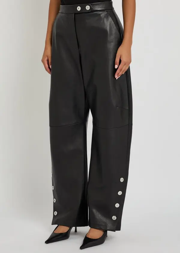 Sportmax Barrel-leg Leather Trousers With Crystal Embellishment