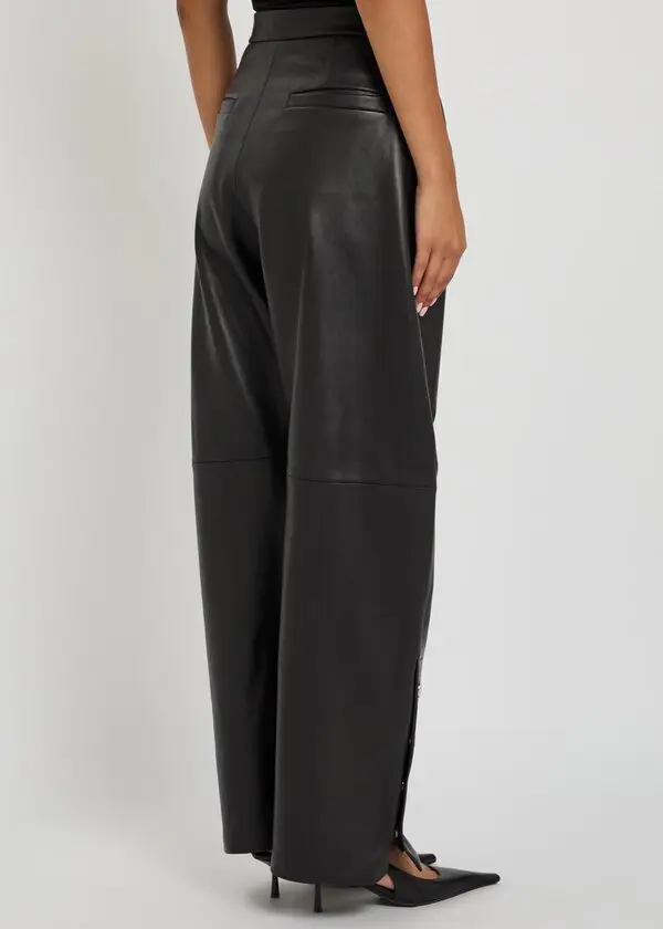 Sportmax Barrel-leg Leather Trousers With Crystal Embellishment
