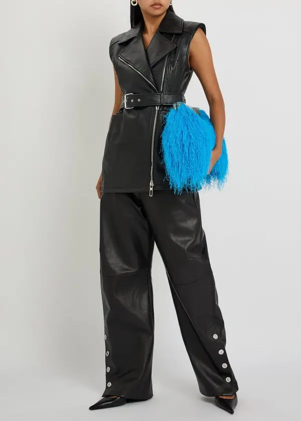 Sportmax Barrel-leg Leather Trousers With Crystal Embellishment