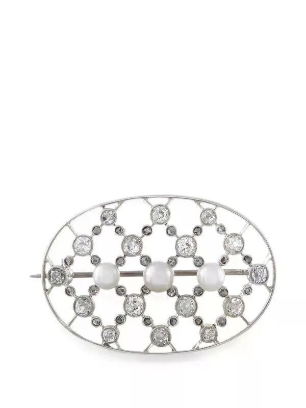 LB EXCLUSIVE Openwork Diamond And Pearl Brooch - Silver