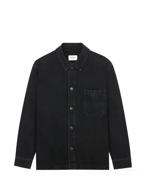 Saint Laurent Cassandre Overshirt In Cotton Linen Gabardine - Black