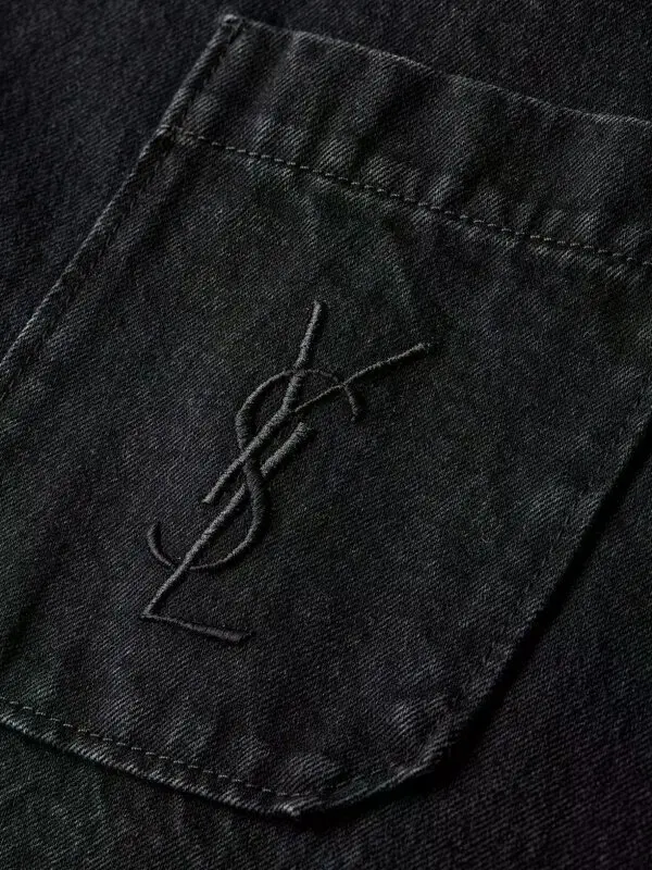 Saint Laurent Cassandre Overshirt In Cotton Linen Gabardine - Black