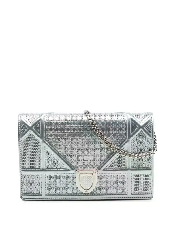 Dior 2016 Metallic Patent Diorama Wallet On Chain Crossbody Bag - Silver