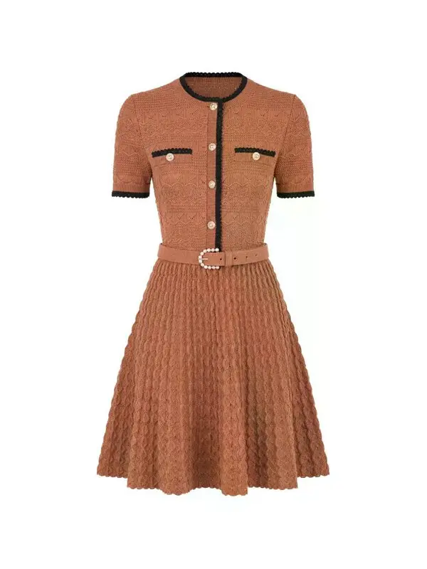 SELF-PORTRAIT Pointelle Knit Mini Dress With Decorative Buckle