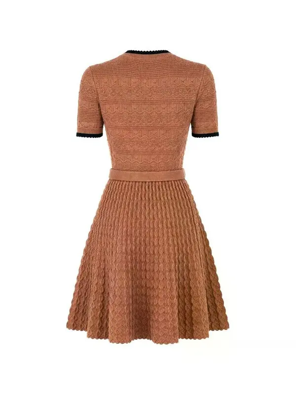 SELF-PORTRAIT Pointelle Knit Mini Dress With Decorative Buckle