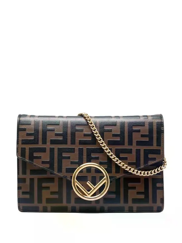 Fendi 2010-2026 Zucca Embossed Leather F Is Envelope Wallet On Chain Crossbody Bag - Brown