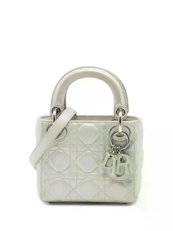 Dior 2016 Micro Iridescent Lambskin Cannage Lady Satchel - Silver