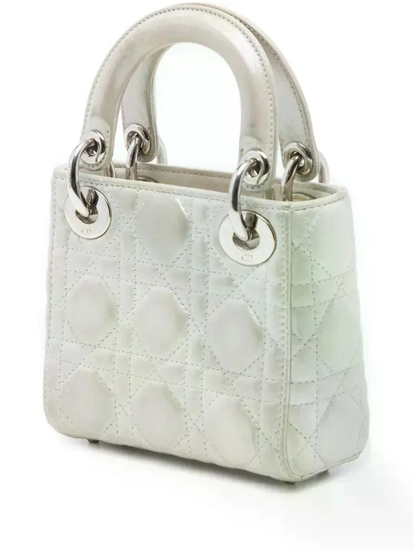 Dior 2016 Micro Iridescent Lambskin Cannage Lady Satchel - Silver