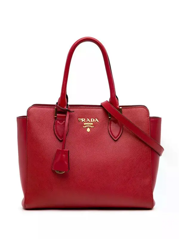 Prada 2013-2026 Soft Calf Trimmed Saffiano Convertible Tote Satchel - Red