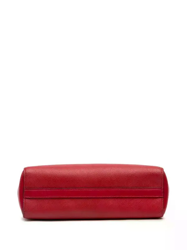 Prada Soft Calf Trimmed Saffiano Convertible Tote Satchel - Red