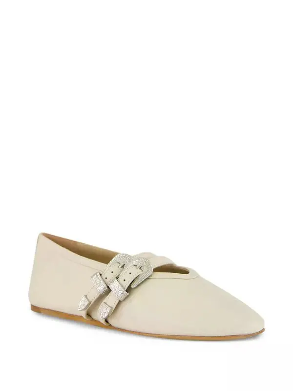 Le Monde Beryl Claudia Buckled Leather Ballet Flats - Neutrals