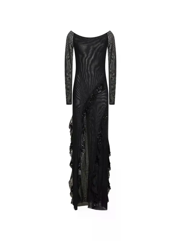 ALINA Sequin-embellished Ruffled Maxi Dress - Black