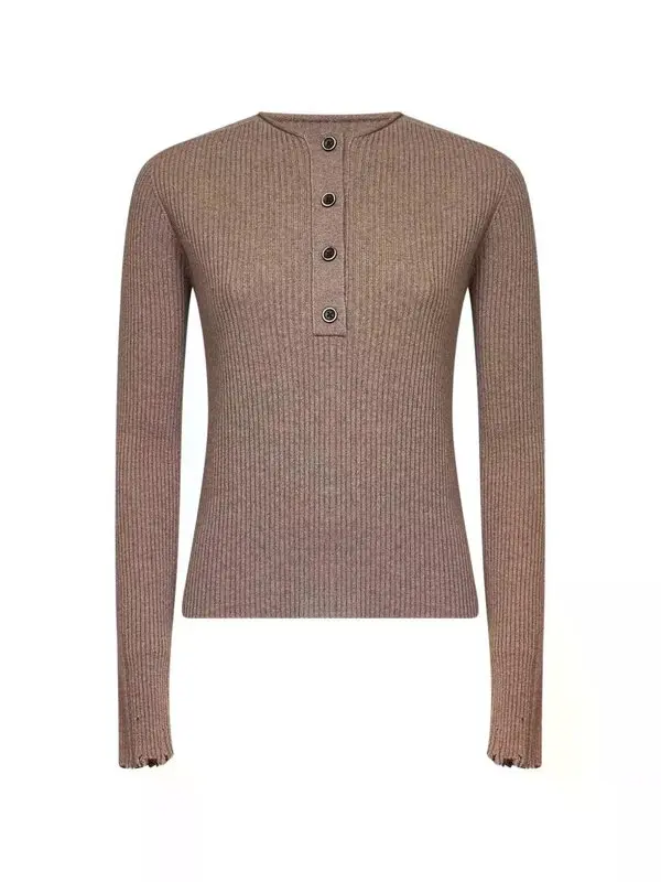 UMA WANG Ribbed Knit Long Sleeve Sweater - Brown