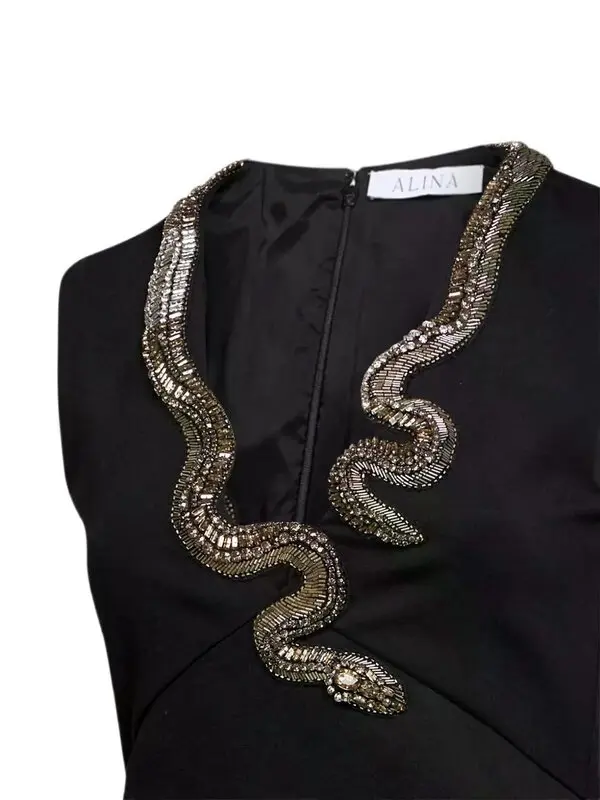 ALINA Snake Embroidered V-neck Mini Dress