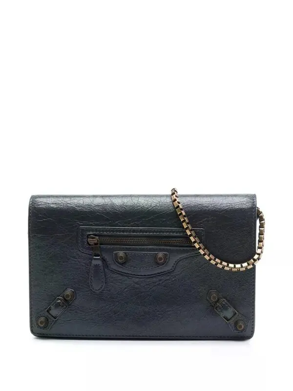 Balenciaga Lambskin Leather Wallet On Chain Crossbody Bag - Grey