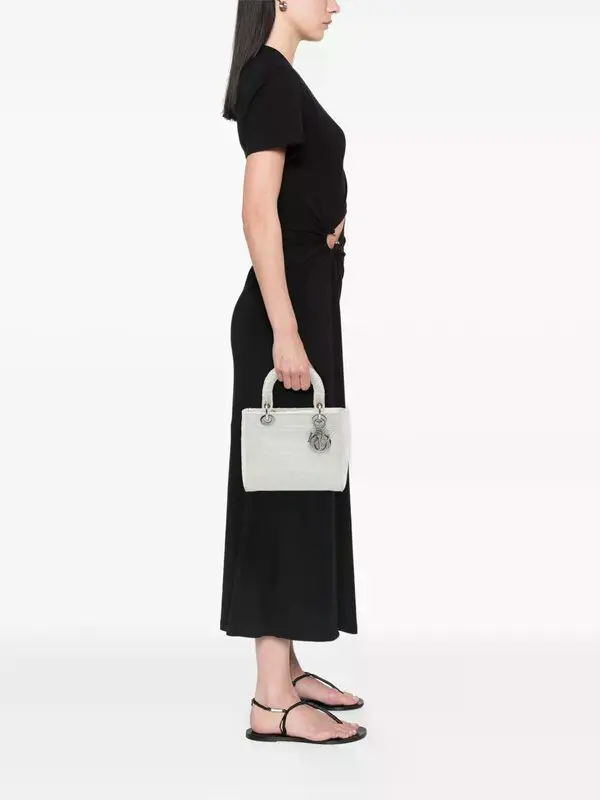 Dior Embroidered Canvas Cannage Lady D Lite Satchel - White