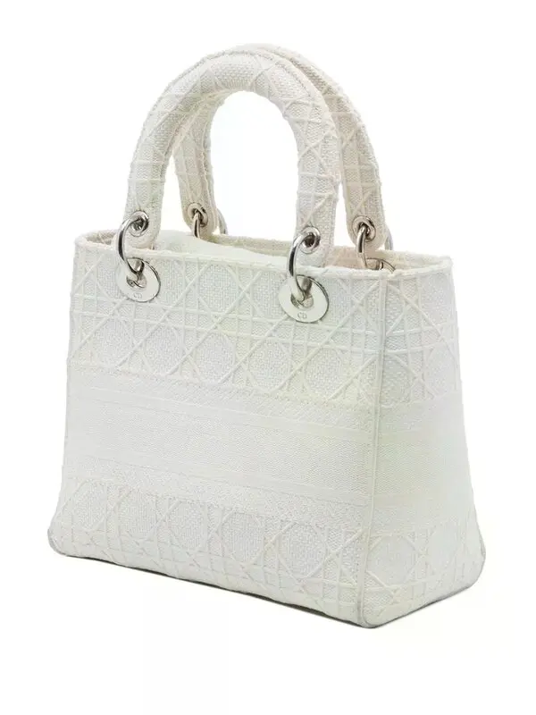 Dior Embroidered Canvas Cannage Lady D Lite Satchel - White