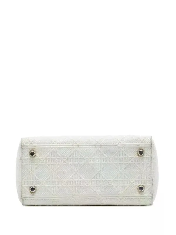 Dior Embroidered Canvas Cannage Lady D Lite Satchel - White