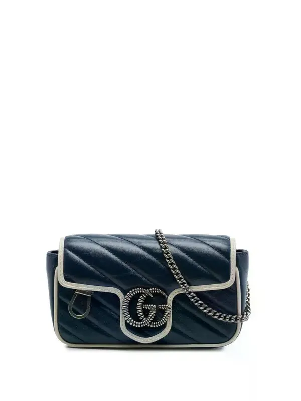 Gucci 2000-2015 Super Mini Gg Marmont Matelasse Leather Torchon Flap Crossbody Bag - Blue