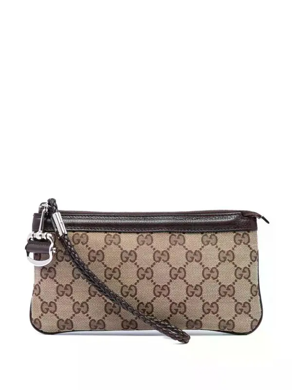 Gucci 2000-2015 Gg Canvas Horsebit Wristlet Pochette Clutch Bag - Neutrals