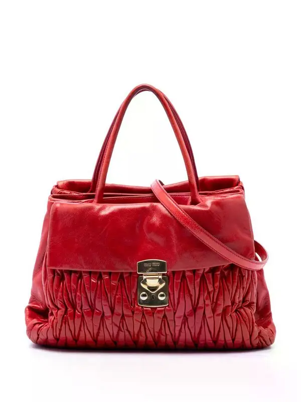 Miu Miu Matelassé Nappa Lux Bauletto Convertible Handbag Satchel - Red